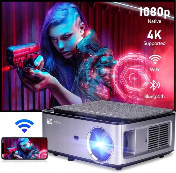 Projektor LCD VGKE PROJEKTOR RZUTNIK 4K WiFi Bluetooth Full HD biały